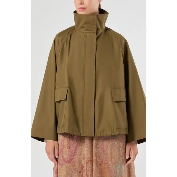 Marina Rinaldi Water Repellent Stand Collar Raincoat - Kaki
