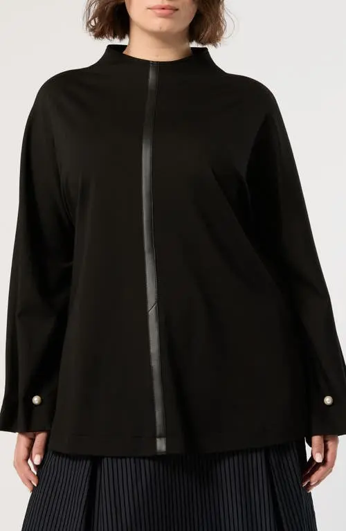 Marina Rinaldi Faux Leather Trim Sweatshirt - Black