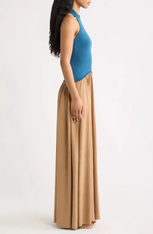 Solid & Striped Halterneck Maxi Dress - Deep Canal/camel