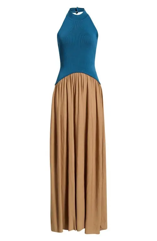 Solid & Striped Halterneck Maxi Dress - Deep Canal/camel