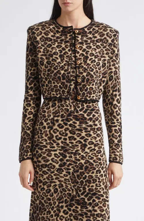 TOCCIN Indira Leopard Jacquard Cropped Wool Cardigan