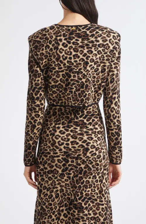 TOCCIN Indira Leopard Jacquard Cropped Wool Cardigan