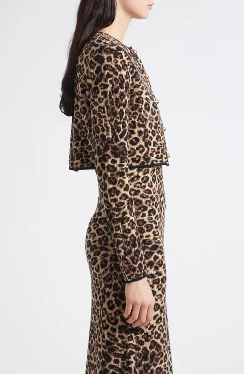 TOCCIN Indira Leopard Jacquard Cropped Wool Cardigan