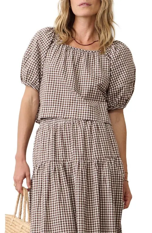 Marine Layer Gingham Pima Cotton Puff Sleeve Top