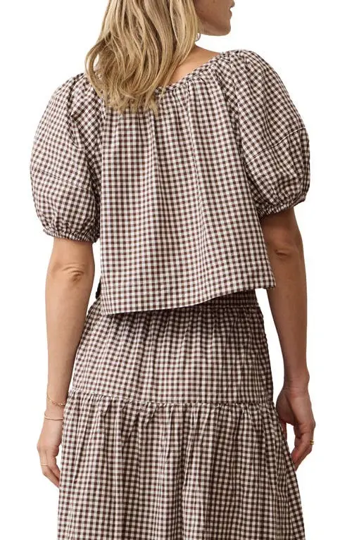 Marine Layer Gingham Pima Cotton Puff Sleeve Top