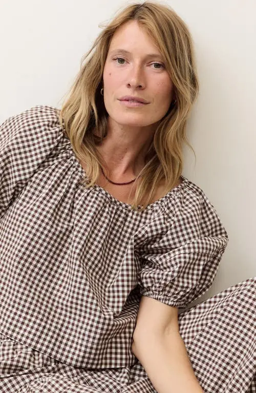 Marine Layer Gingham Pima Cotton Puff Sleeve Top