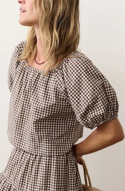 Marine Layer Gingham Pima Cotton Puff Sleeve Top
