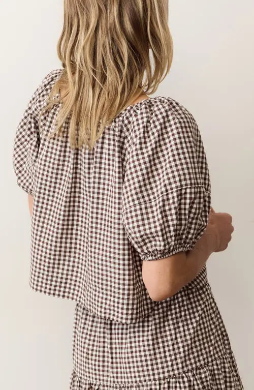 Marine Layer Gingham Pima Cotton Puff Sleeve Top