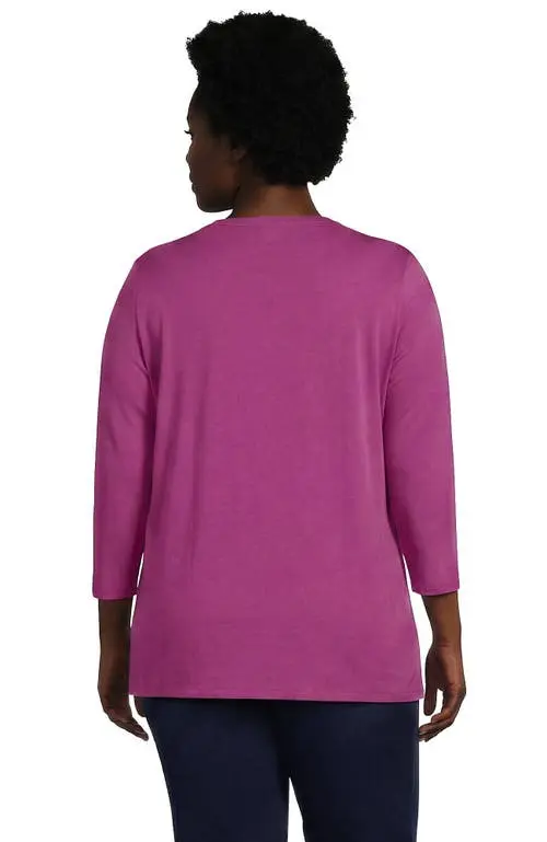 LANDS' END 3/4 Sleeve Supima Cotton Tunic - Light Raspberry