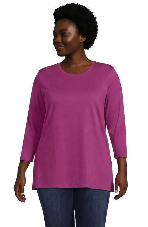 LANDS' END 3/4 Sleeve Supima Cotton Tunic - Light Raspberry
