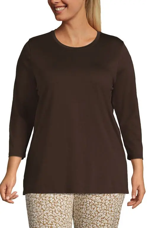 LANDS' END 3/4 Sleeve Supima Cotton Tunic - Rich Coffee