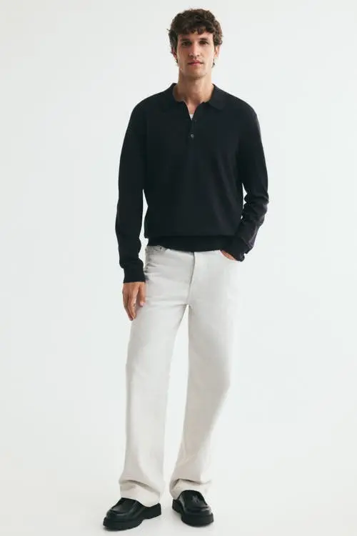 H&M Regular-fit Knit Polo Shirt - Navy Blue