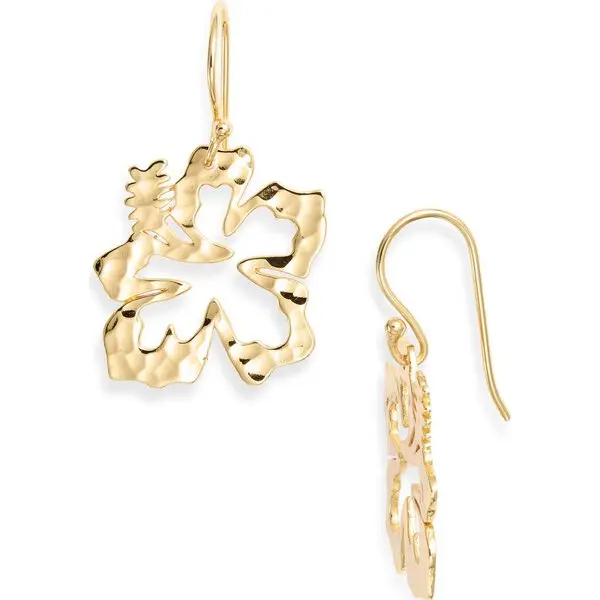 KIARA BY KI-ELE Small Hibiscus Drop Earrings - Gold