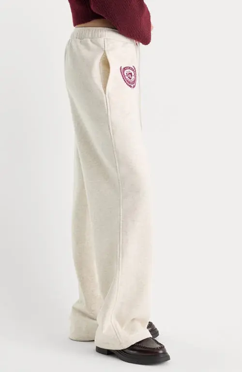 Good American Brushed Fleece Wide Leg Sweatpants With Collegiate Logo