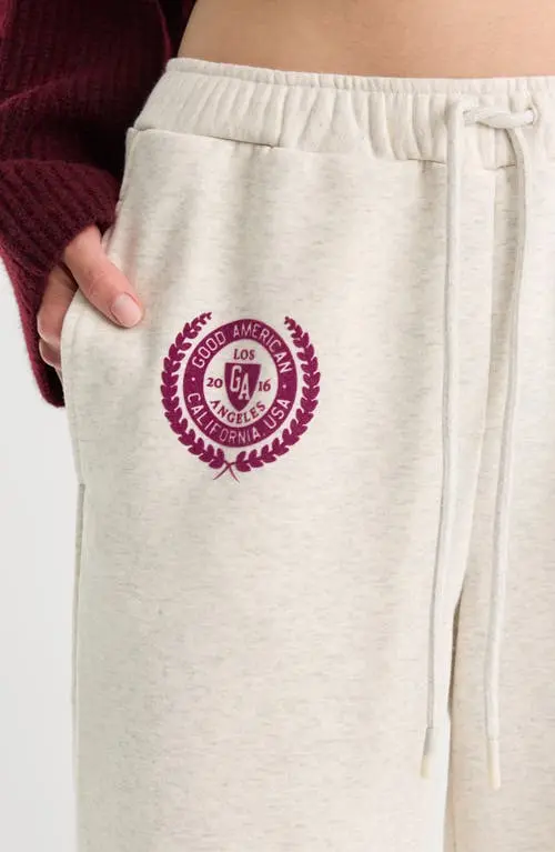Good American Brushed Fleece Wide Leg Sweatpants With Collegiate Logo