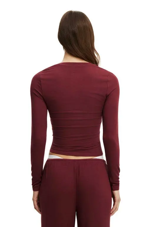 Cotton:on Super Soft Henley Long Sleeve Top - Ginger Berry