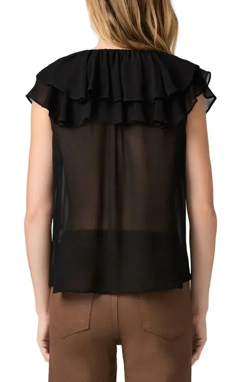 Paige Lucia Double Ruffle Collar Top - Black