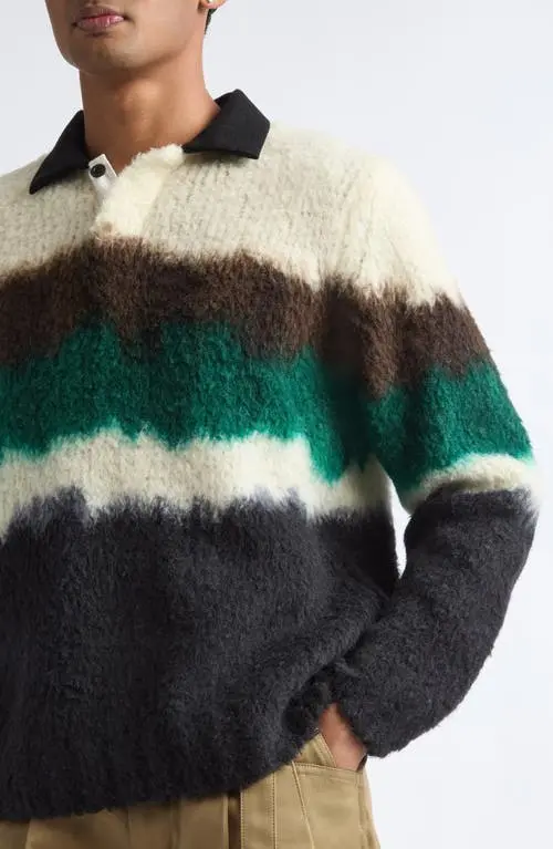 Sacai Chusen Dyed Wool Blend Polo Sweater - Black Multi