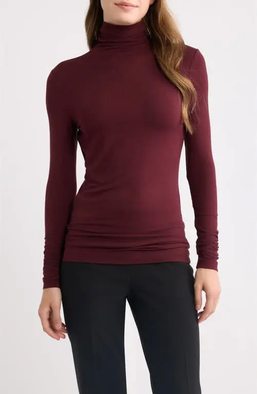 Anne Klein Seamless Turtleneck Long Sleeve Top - Barolo