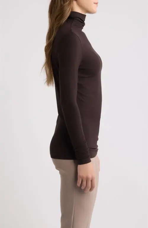 Anne Klein Seamless Turtleneck Long Sleeve Top - Deep Mahogany