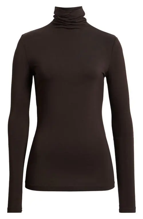 Anne Klein Seamless Turtleneck Long Sleeve Top - Deep Mahogany