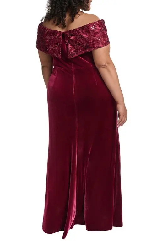 Eliza J Off The Shoulder Velvet Gown With Ruching