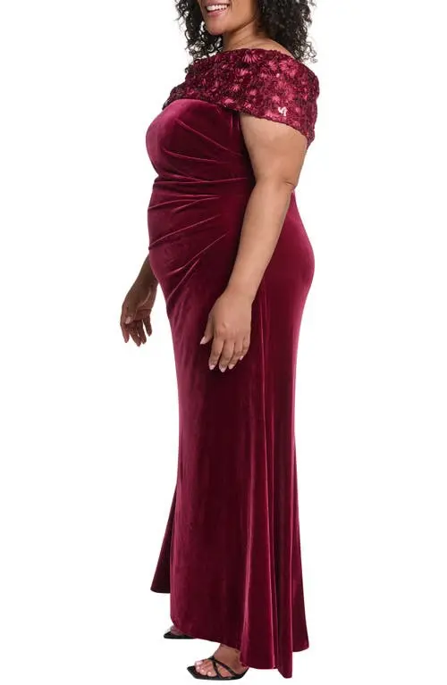 Eliza J Off The Shoulder Velvet Gown With Ruching