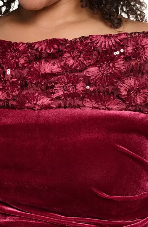 Eliza J Off The Shoulder Velvet Gown With Ruching