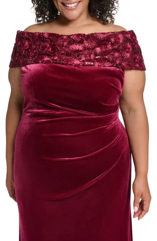 Eliza J Off The Shoulder Velvet Gown With Ruching