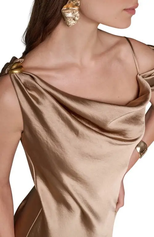 Donna Karan New York Asymmetrical Shoulder Satin Gown