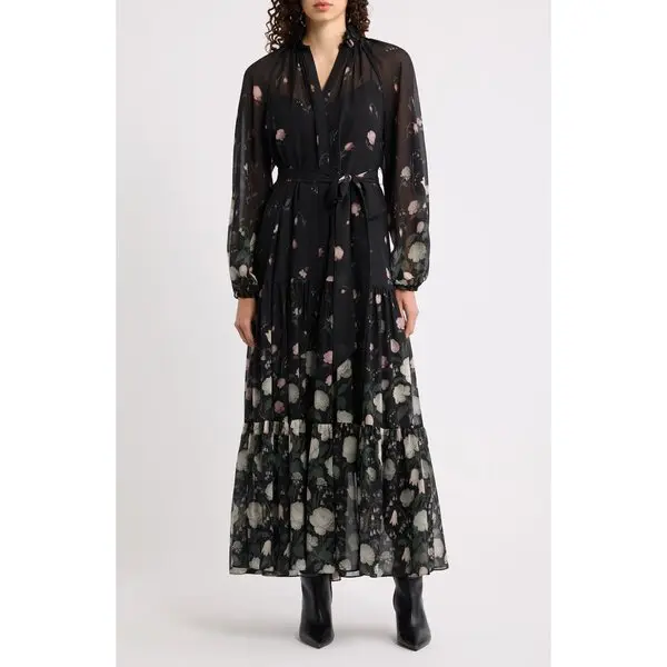 Kobi Halperin Robin Floral Tiered Chiffon Maxi Dress