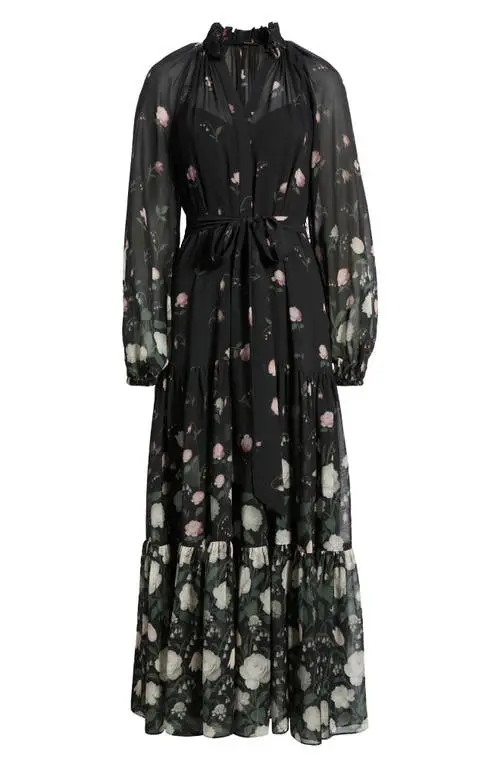 Kobi Halperin Robin Floral Tiered Chiffon Maxi Dress