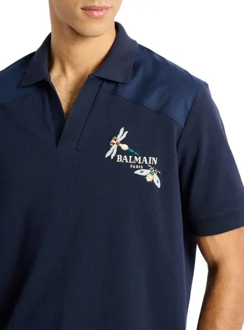 Balmain Embroidered Insect Polo - Blue