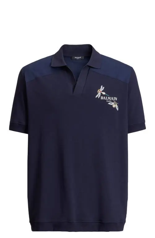 Balmain Embroidered Insect Polo - Blue