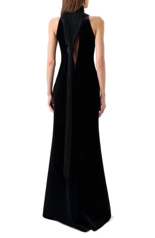 Akris Velvet Scuba Knit Trumpet Gown With Fringe Detail