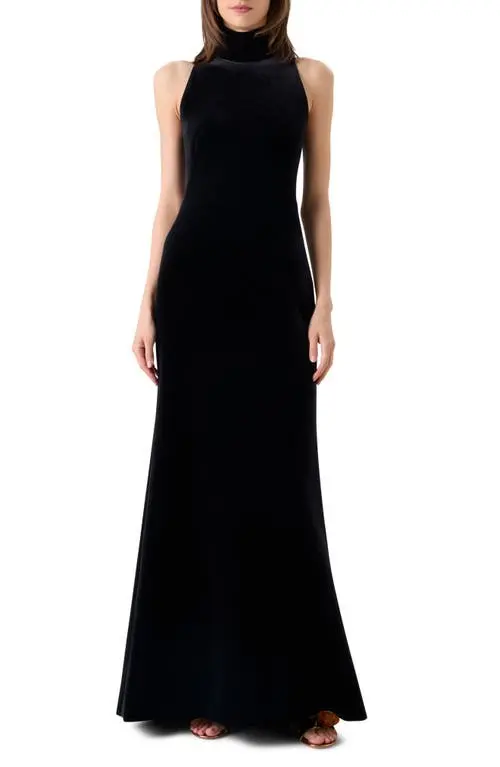 Akris Velvet Scuba Knit Trumpet Gown With Fringe Detail - Black