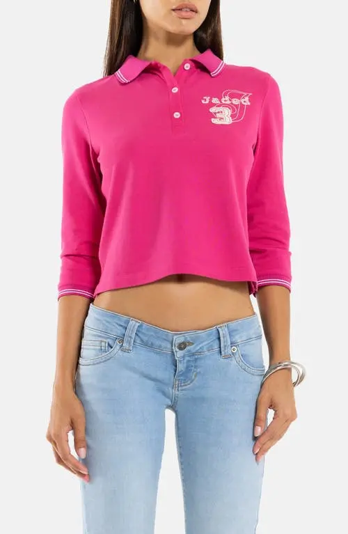 JADED LONDON Embroidered Cropped Polo Shirt - Pink