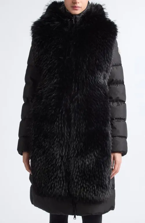Moncler Textured Belted Faux Fur Bib - Black
