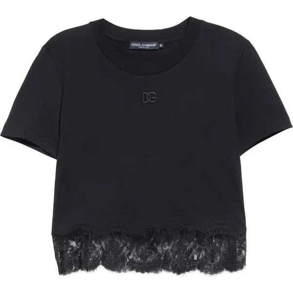 Dolce & Gabbana Logo Embroidered Lace Trim T-shirt
