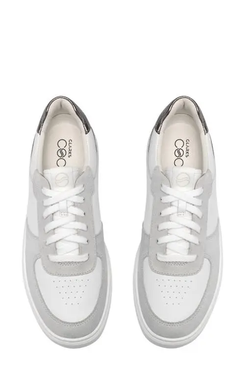 Clarks Court Sneaker With Perforated Leather Upper - Grey Combo