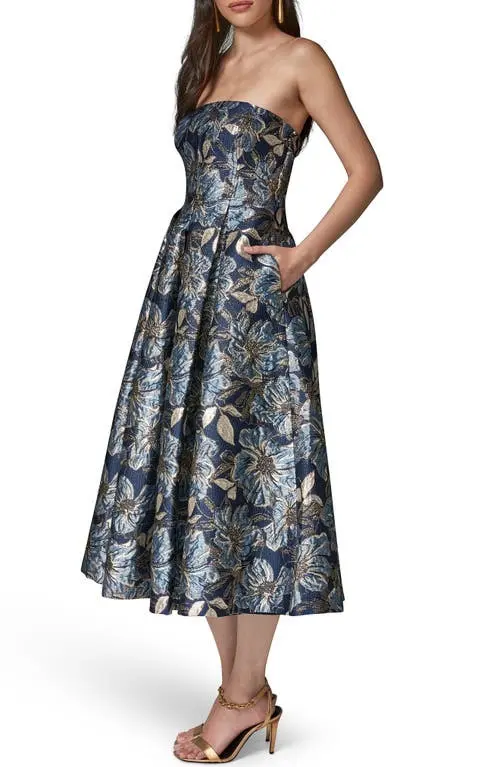 Donna Karan New York Strapless Jacquard Midi Dress