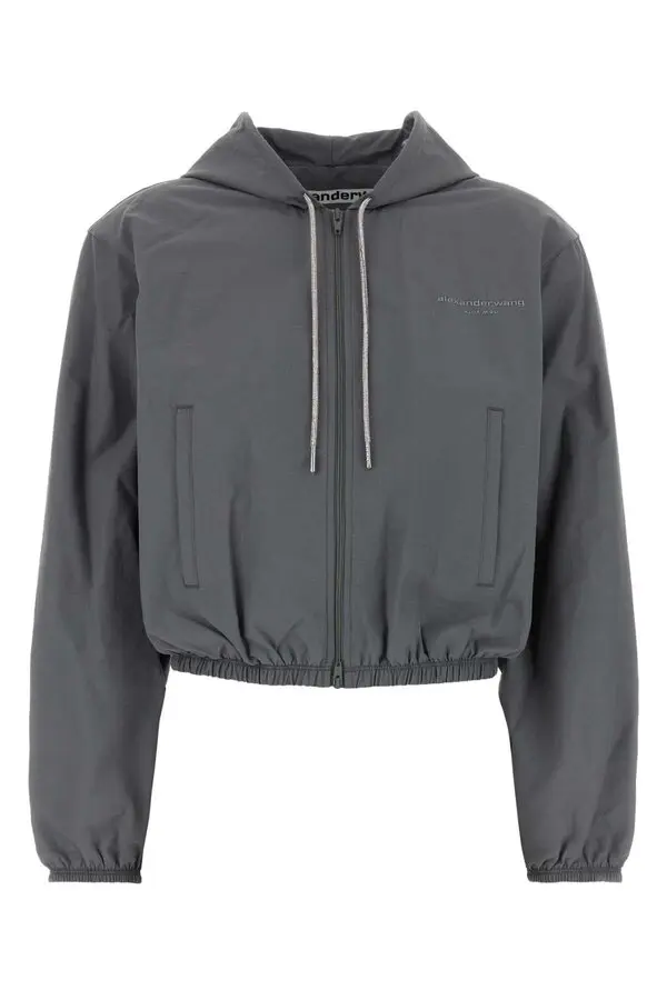 Alexander Wang Grey Tech Fabric Cropped Hooded Sweatshirt - Gray
