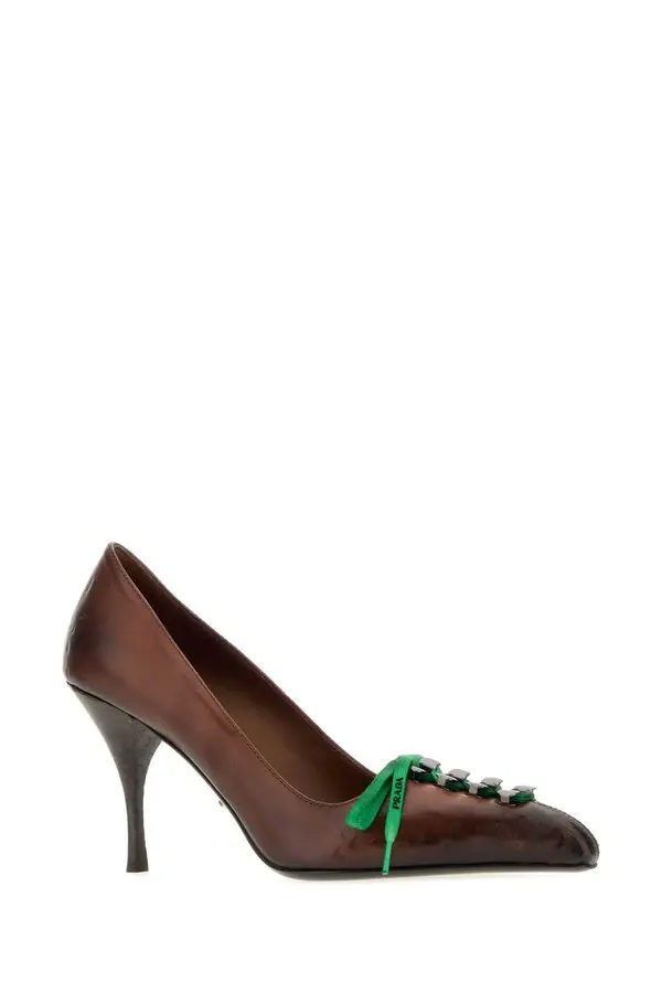 Prada Leather Pumps With Embellishments - Brown