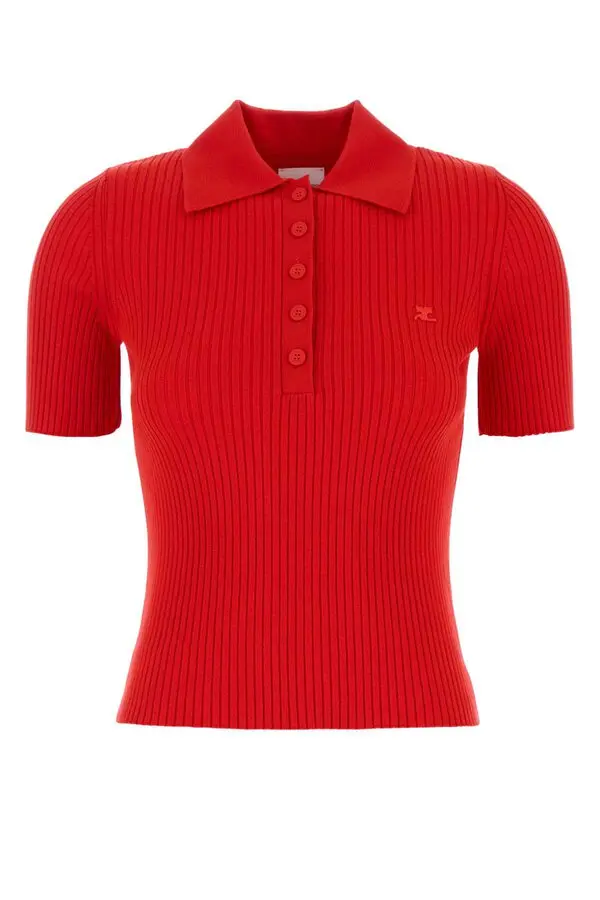 COURREGES Ribbed Viscose Blend Polo Shirt