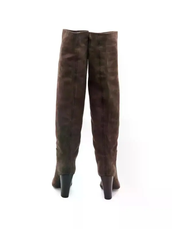 Loro Piana Nubuck Leather Knee-high Block Heel Boots
