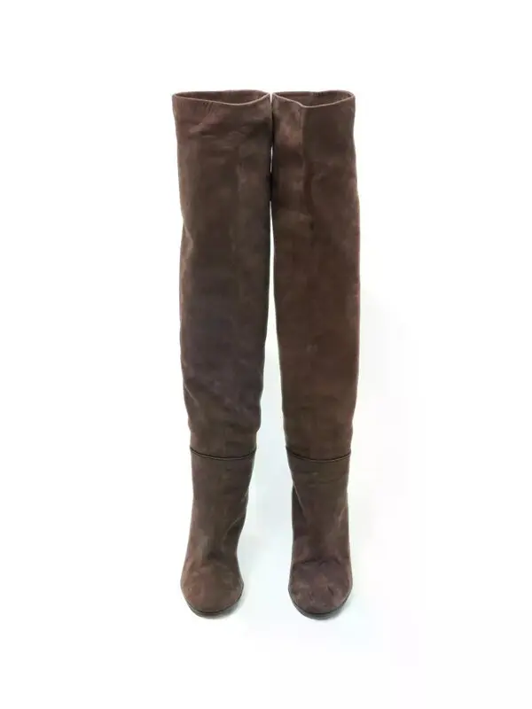 Loro Piana Nubuck Leather Knee-high Block Heel Boots