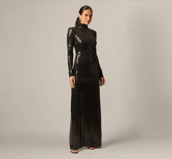 Adrianna Papell Long Sleeve Shimmer Knit Gown