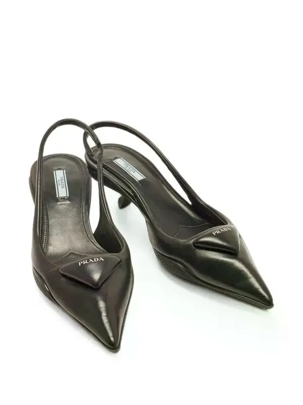 Prada Leather Enamel Triangle Logo Slingback Pumps