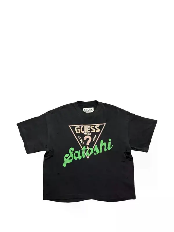 SATOSHI NAKAMOTO Distressed Graphic-print T-shirt