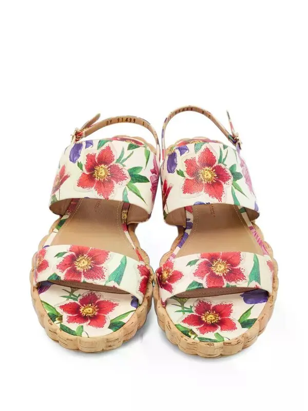 FERRAGAMO Floral Print Slingback Sandals